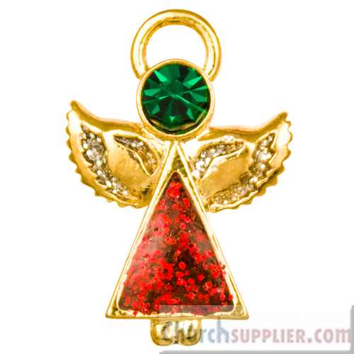 Red Christmas Angel Pin With Austrian Crystal