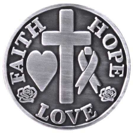 Faith, Hope and Love Pewter Coin w/ Cross