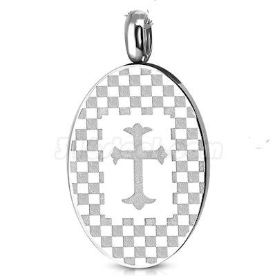 Budded Cross Oval Pendant Stainless Steel