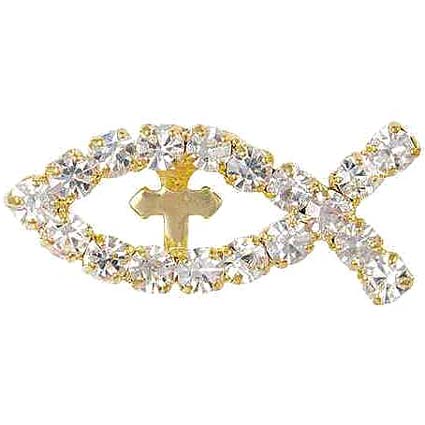 Rhinestone Jesus Fish with Cross Pin