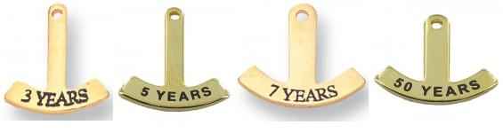 Gold Service Year Pins with chains