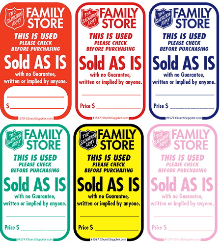 As-Is Labels, Red, White, Blue, Yellow, Green, Pink for ARC Stores