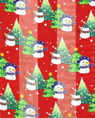 Red Christmas Tree & Snowmen Scarf Silk Feel